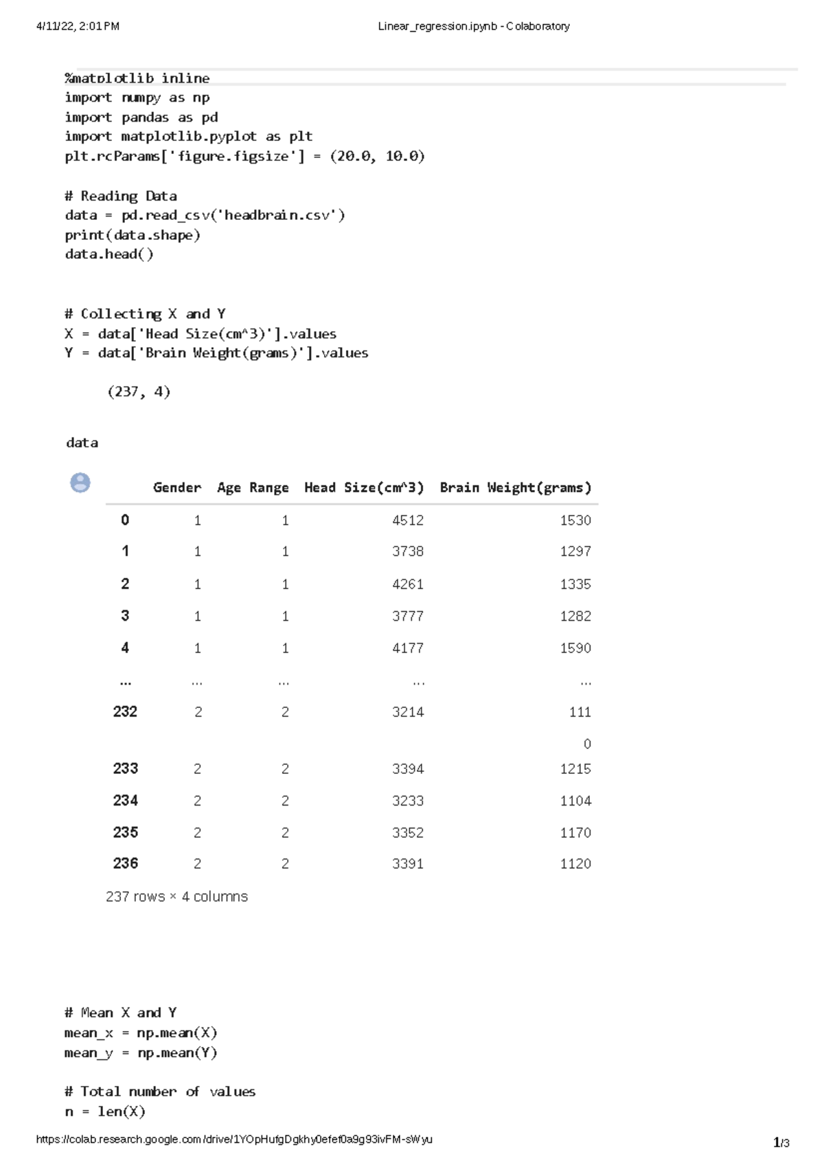 Assignment 15 020 - 4/11/22, 2:01 PM Linear_regression - Colaboratory - Studocu