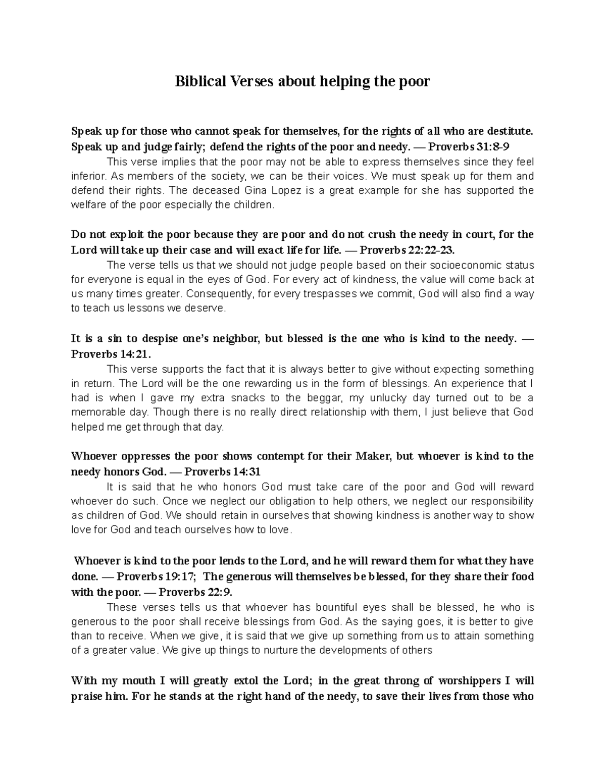 Biblical Verses about helping the poor - Speak up and judge fairly ...