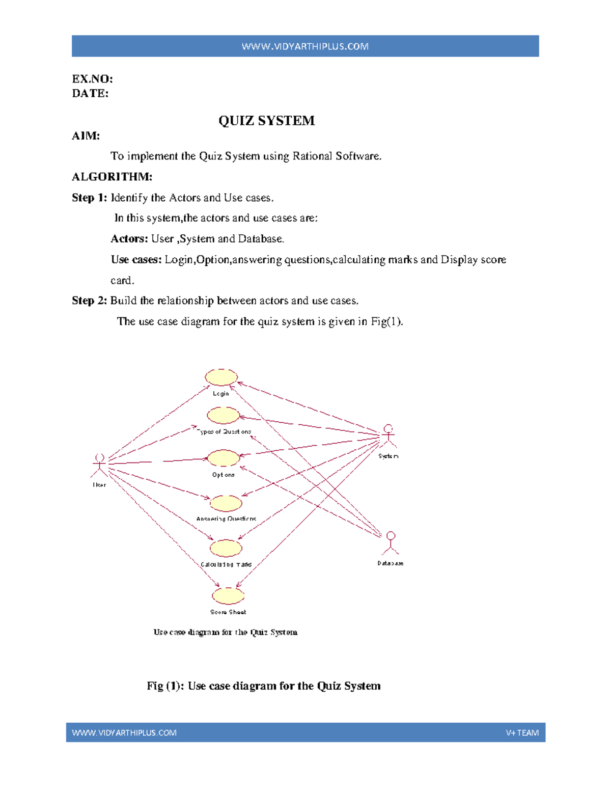 Quiz implementation part - EX:DATE: AIM: QUIZ SYSTEM To implement the ...