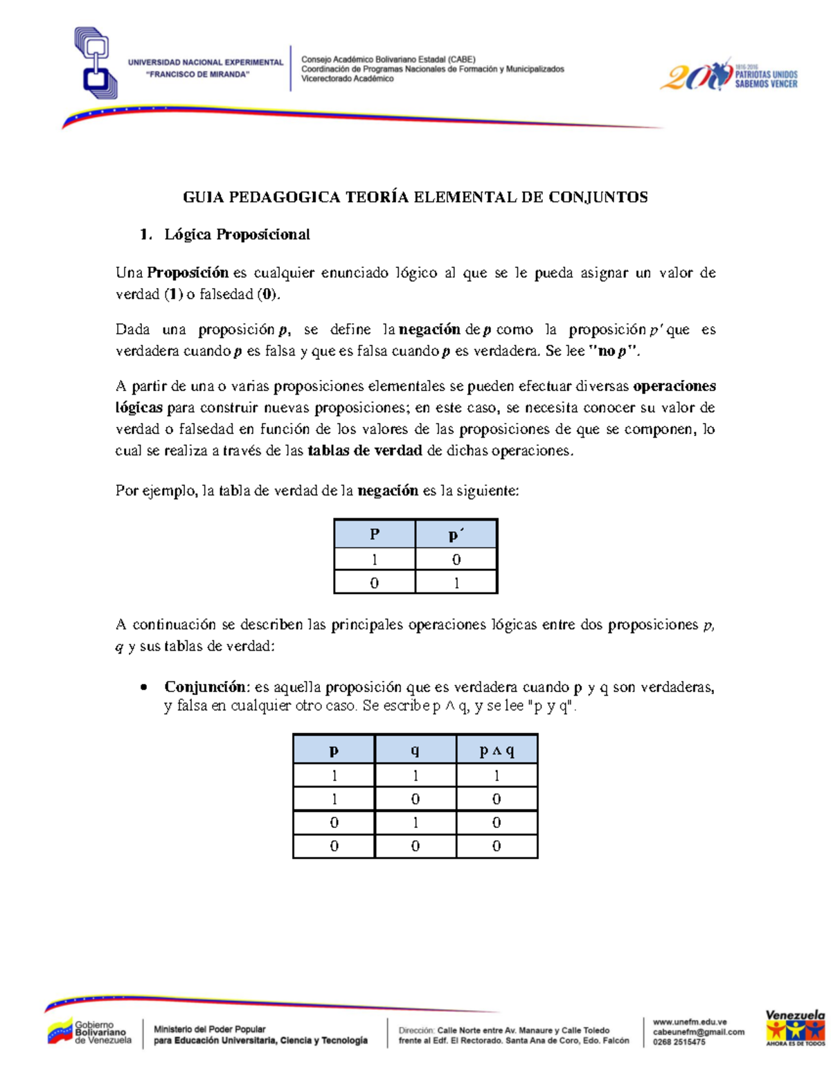 Guia Pedagógica de Conjuntos - GUIA PEDAGOGICA TEORÍA ELEMENTAL DE ...