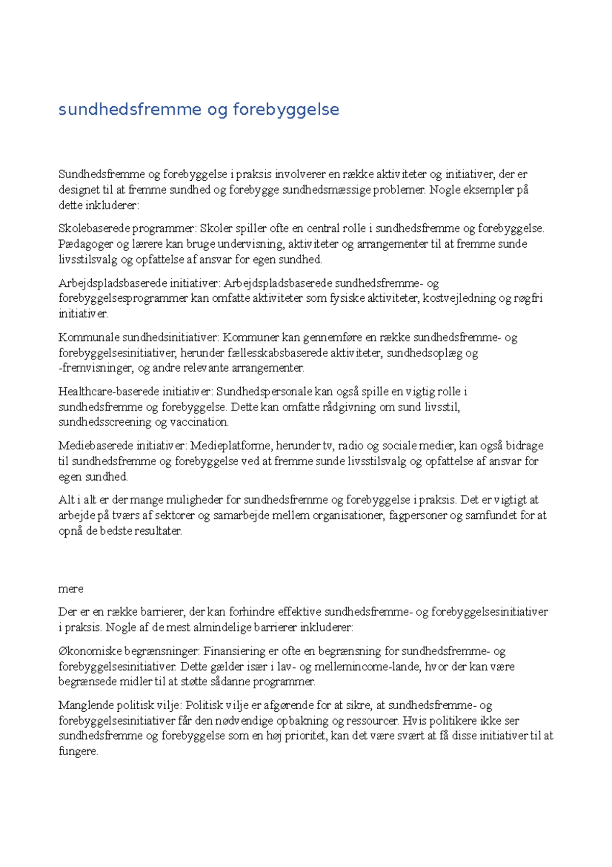 Sundhedsfremme og forebyggelse - sundhedsfremme og forebyggelse Sundhedsfremme og forebyggelse i ...