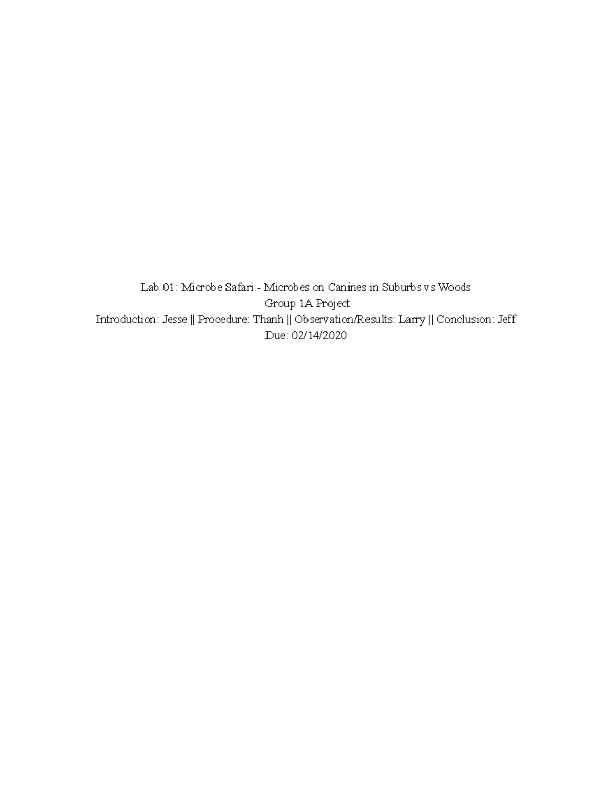 Lab 02 - Microbe Safari Project (Microbiology) - Lab 01: Microbe Safari ...