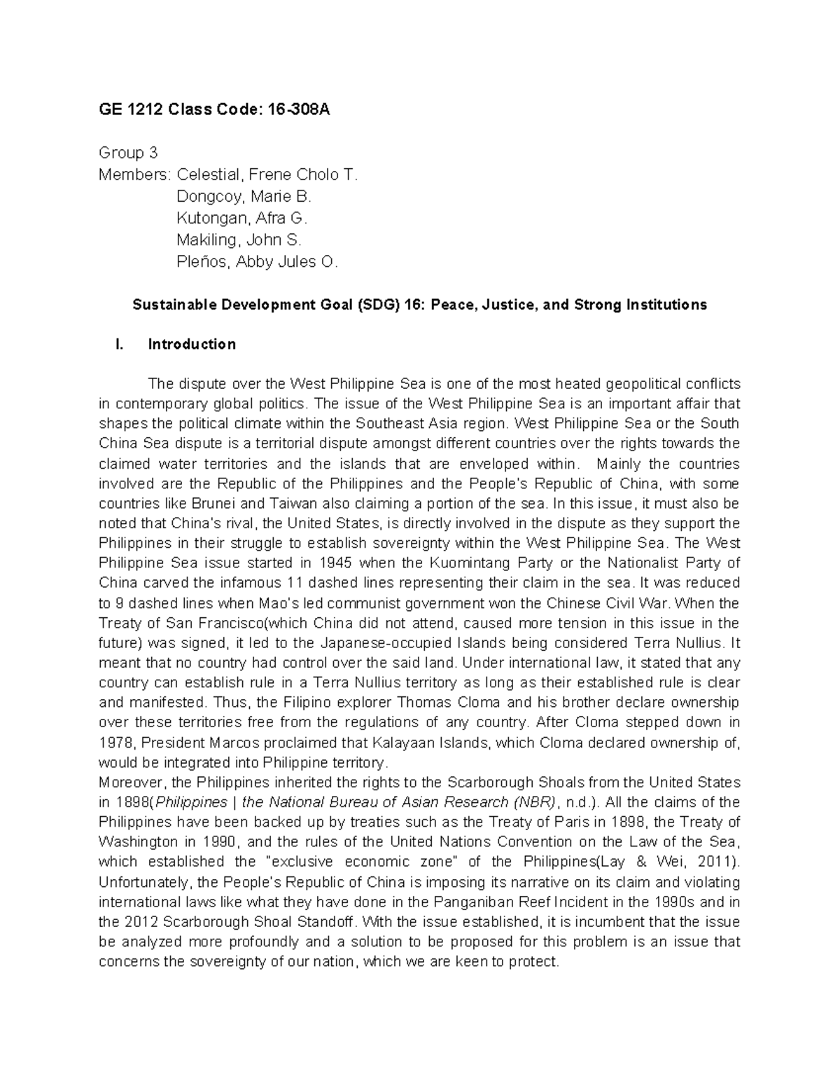 STS Group 3 - Sustainable Developmental Goal (SDG) 16 Peace, Justice ...