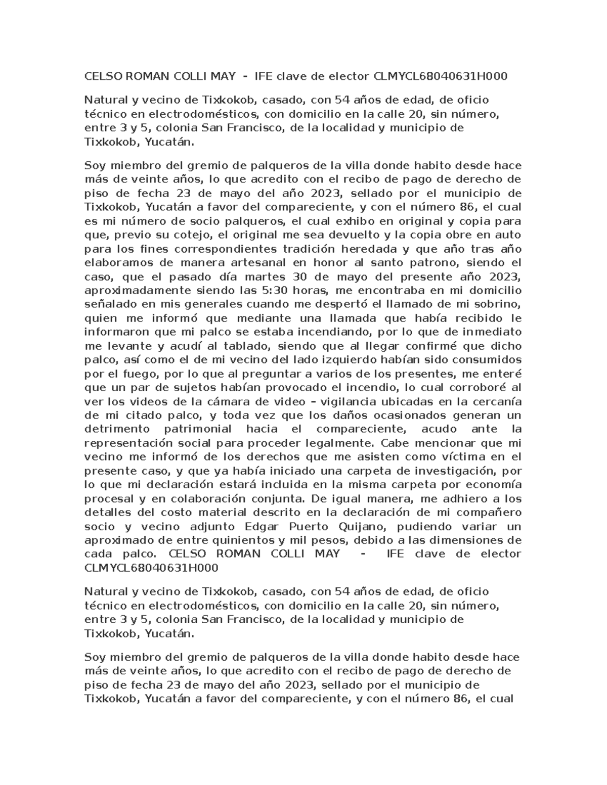 Palco Carlos - denuncia de sucesion - CELSO ROMAN COLLI MAY - IFE clave ...