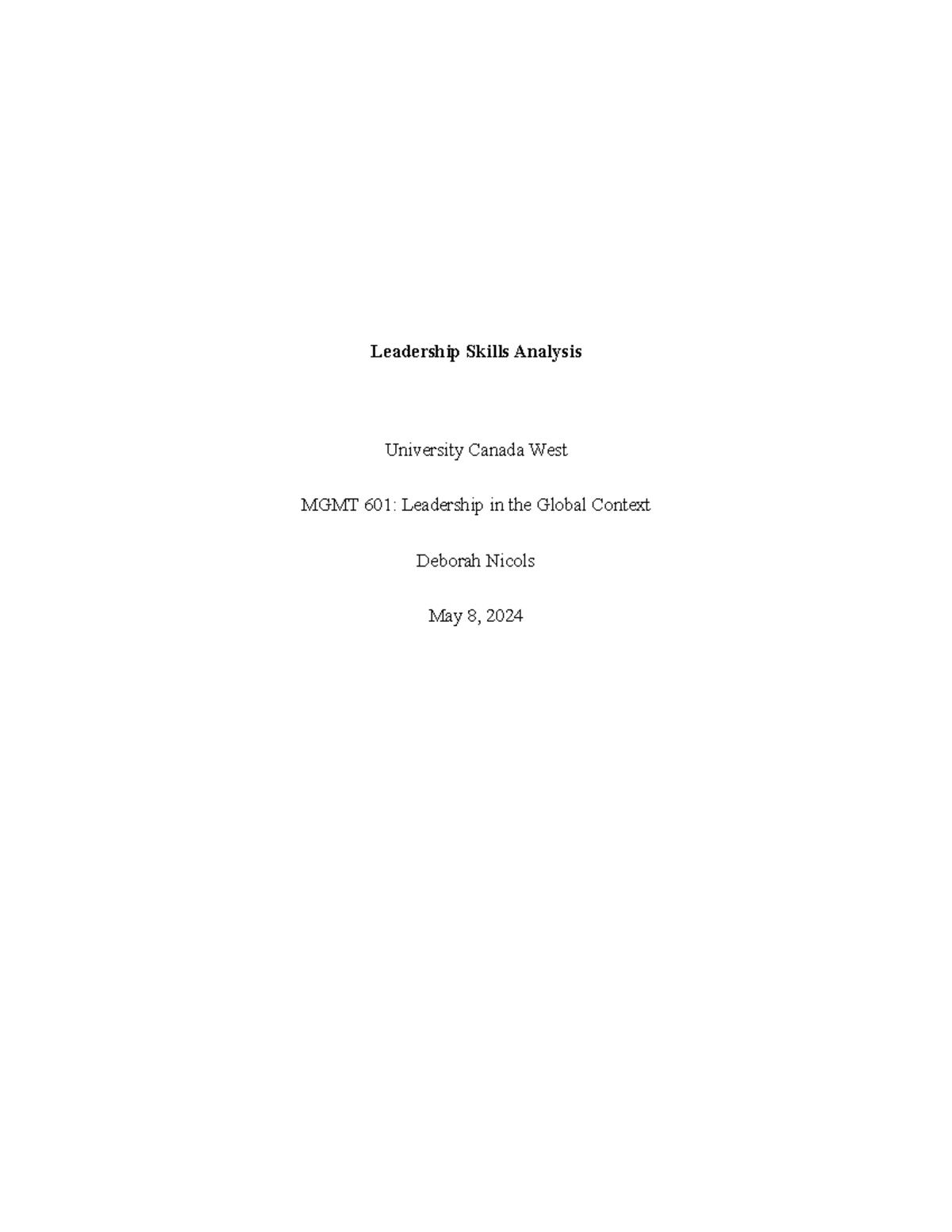 Example Leadership Skills Assessment Individual Assignment - Leadership ...