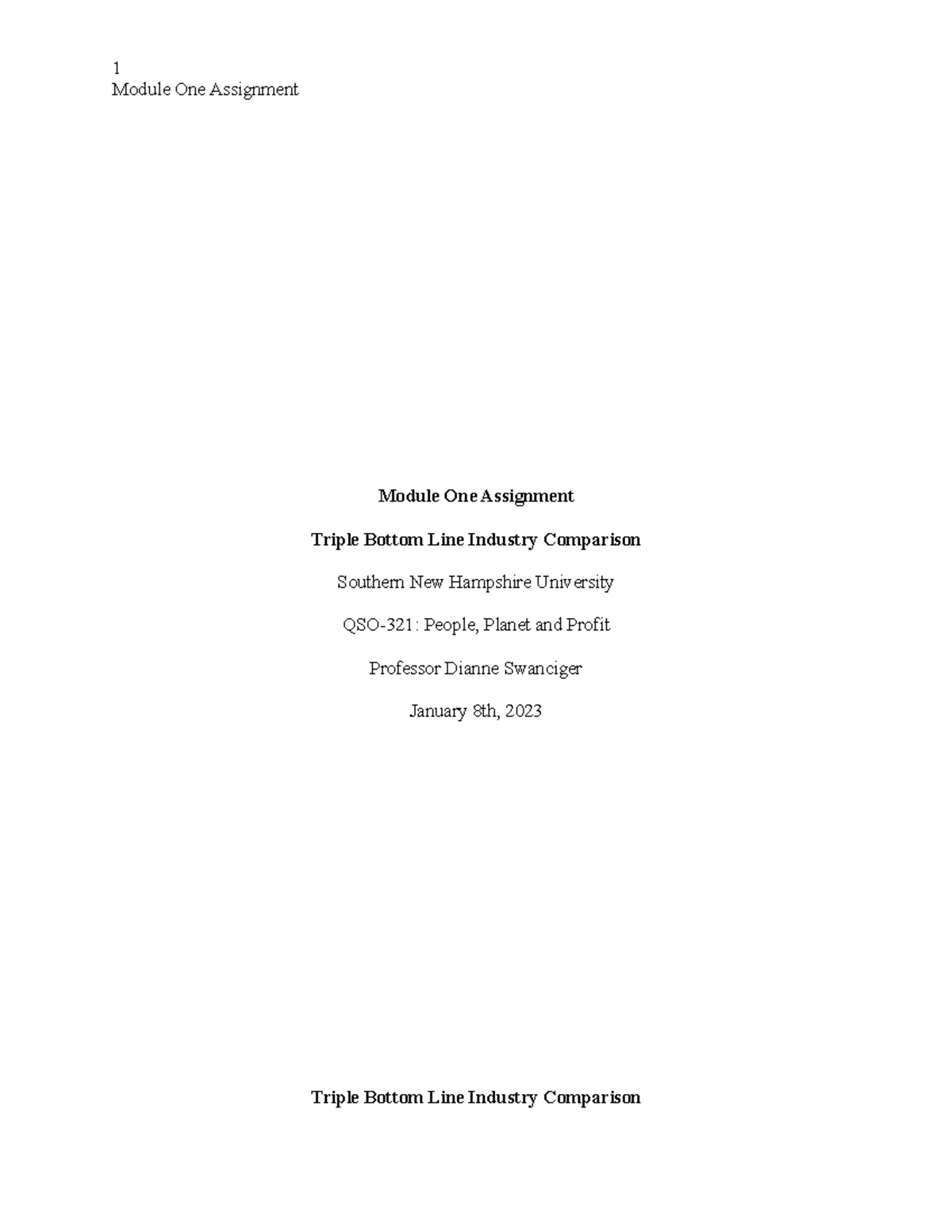 Triple Bottom Line Industry Comparison Navarro - Module One Assignment ...