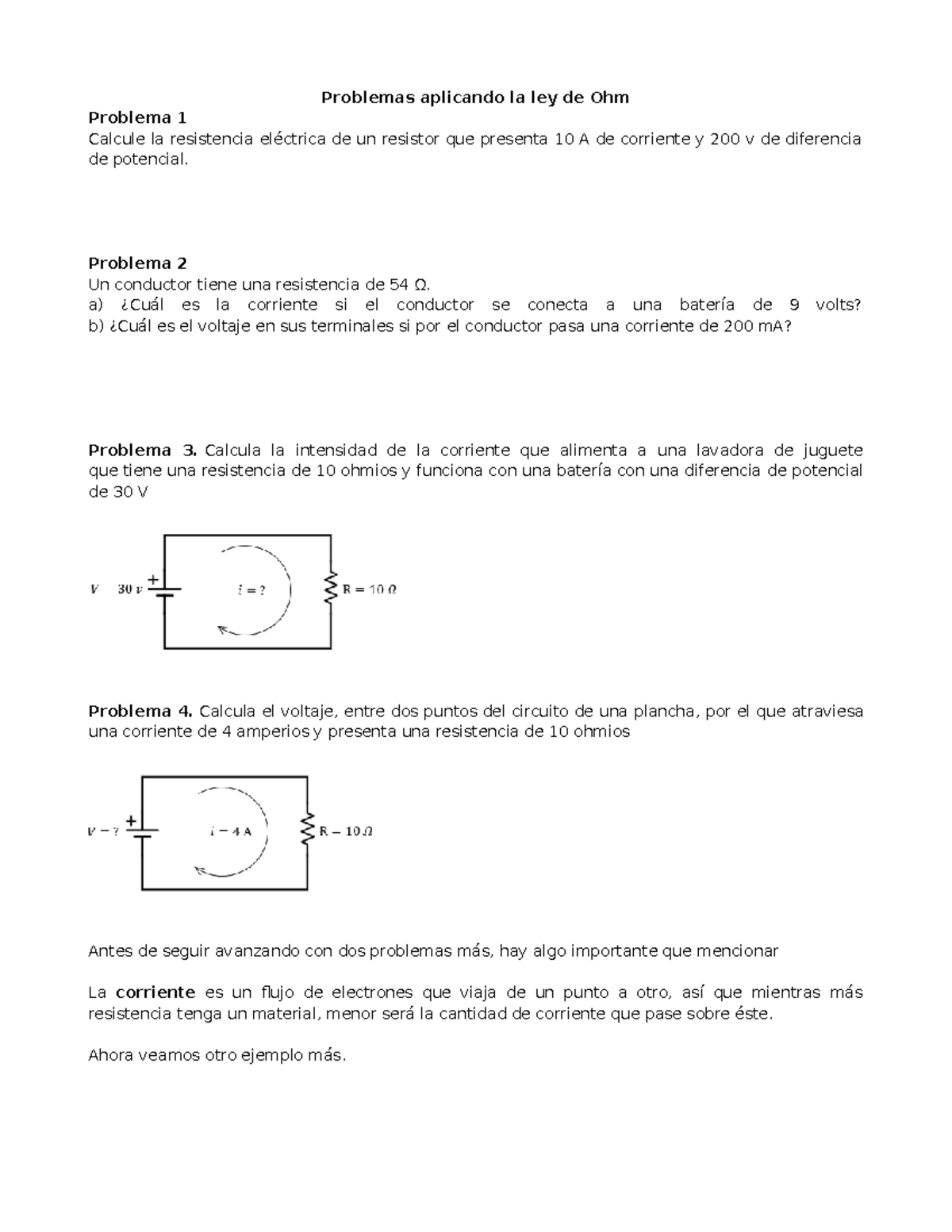 Problemas sin resolver aplicando la ley de Ohm - Problemas aplicando la ley de Ohm Problema 1 ...