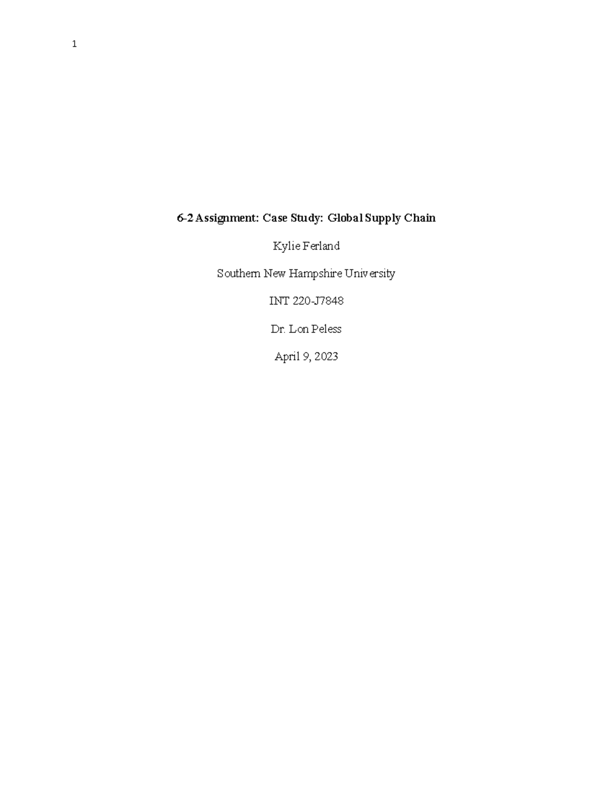 Ferland Module 6-2 Assignment - 6-2 Assignment: Case Study: Global ...