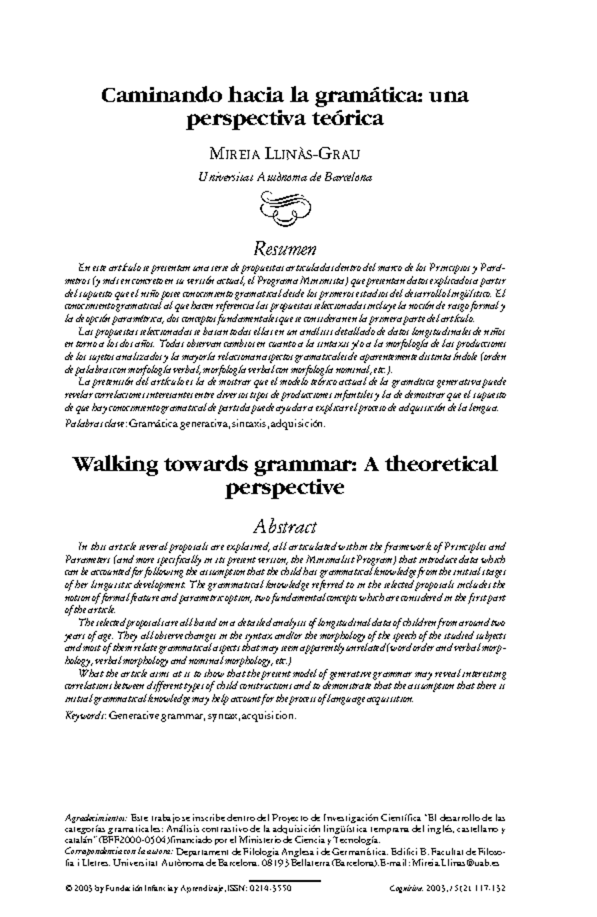 Gramatica Infantil - Caminando hacia la gramática: una perspectiva ...