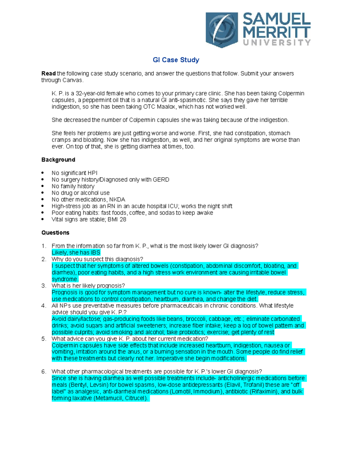 Case Study GI - GI Case Study Read the following case study scenario ...