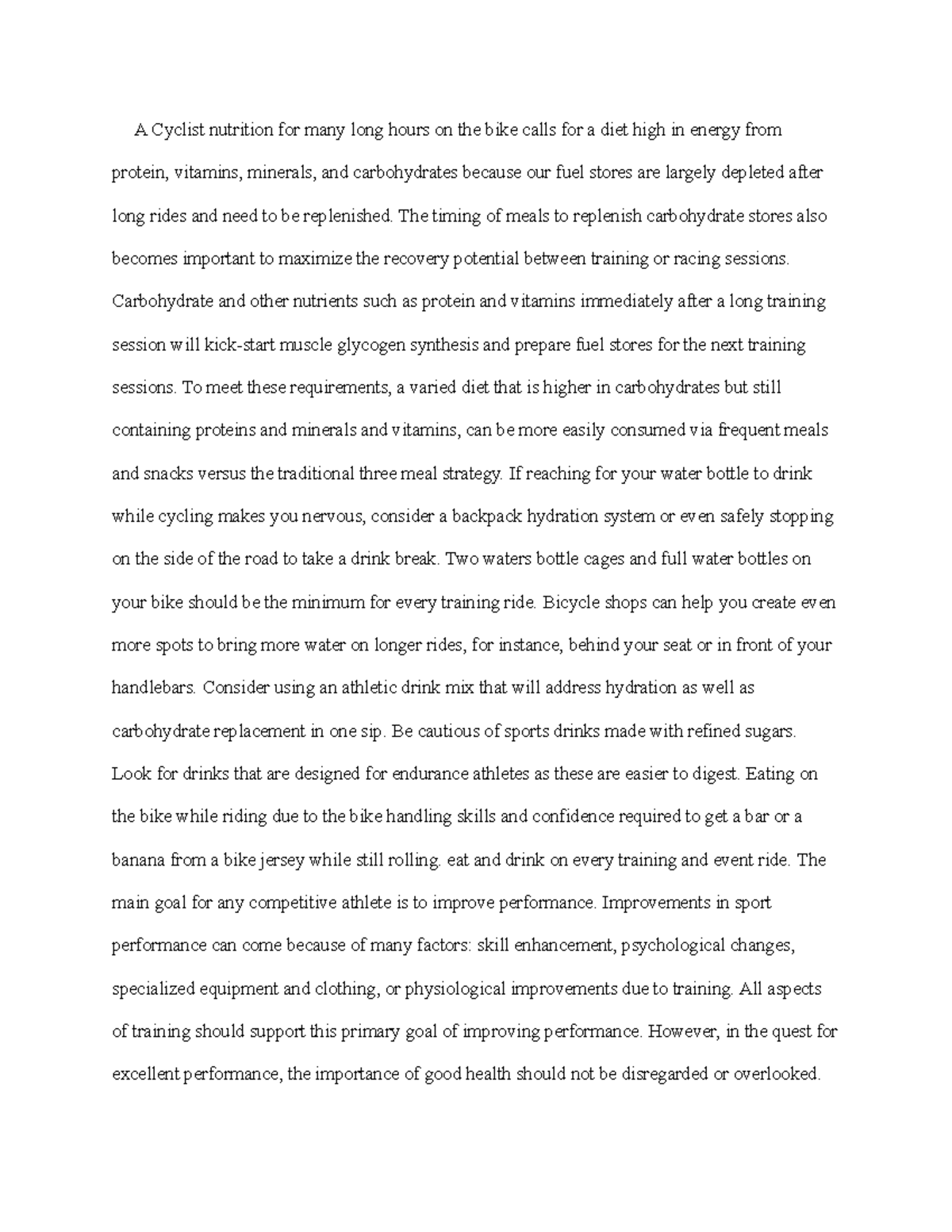 Athlete Case Study - Sports Nutrition and workouts - A Cyclist ...