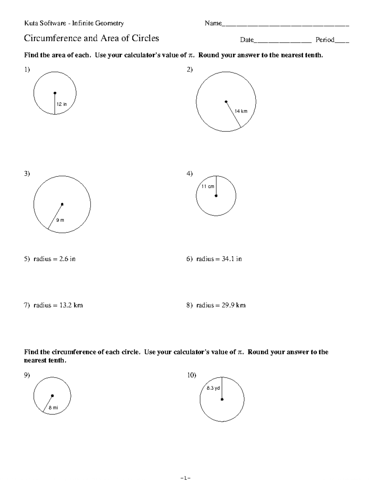 Circumference and Area of Circles - ©J R 2 i 0 Q 1 Z 2 B 7 KduetFaK ...