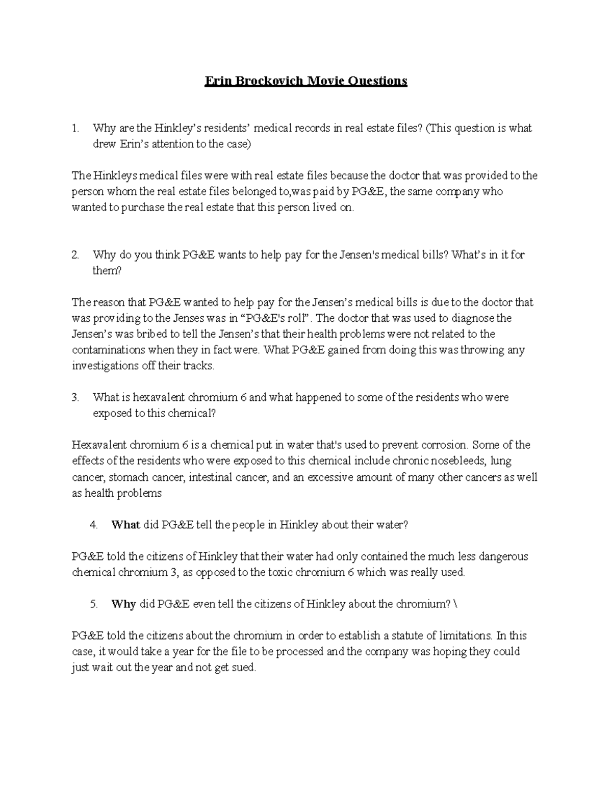 Erin Brokovich - Google Docs - Erin Brockovich Movie Questions Why are ...