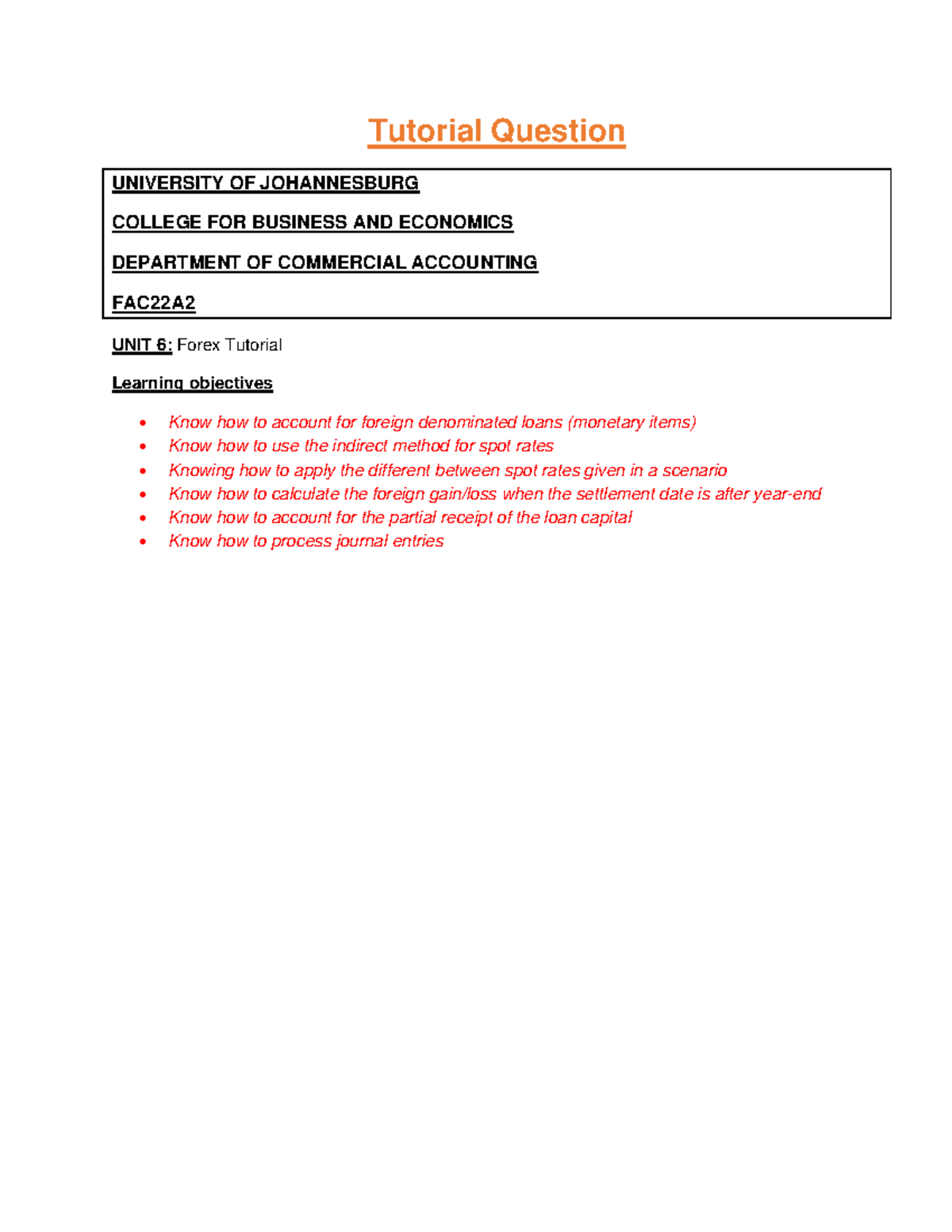 Forex - Tutorial Question (Week 1) - Final - Tutorial Question ...