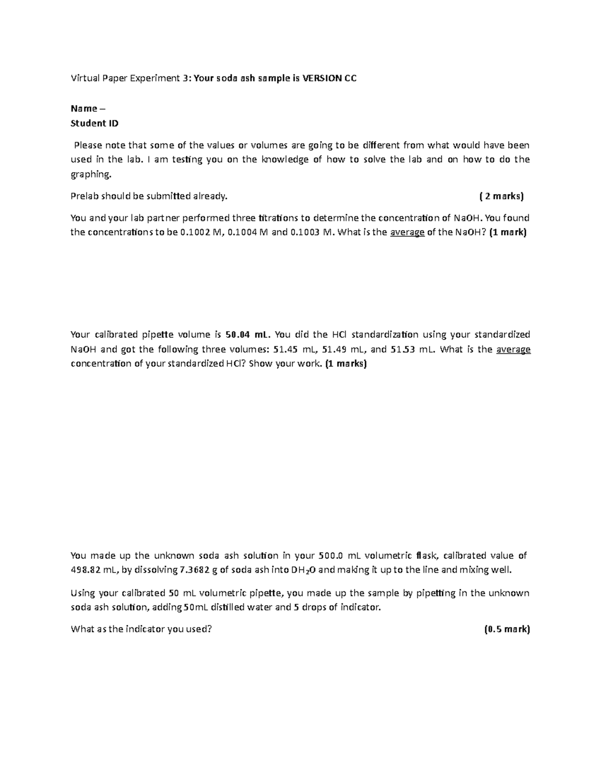 Virtual lab 3 Version Gand S - Virtual Paper Experiment 3: Your soda ...