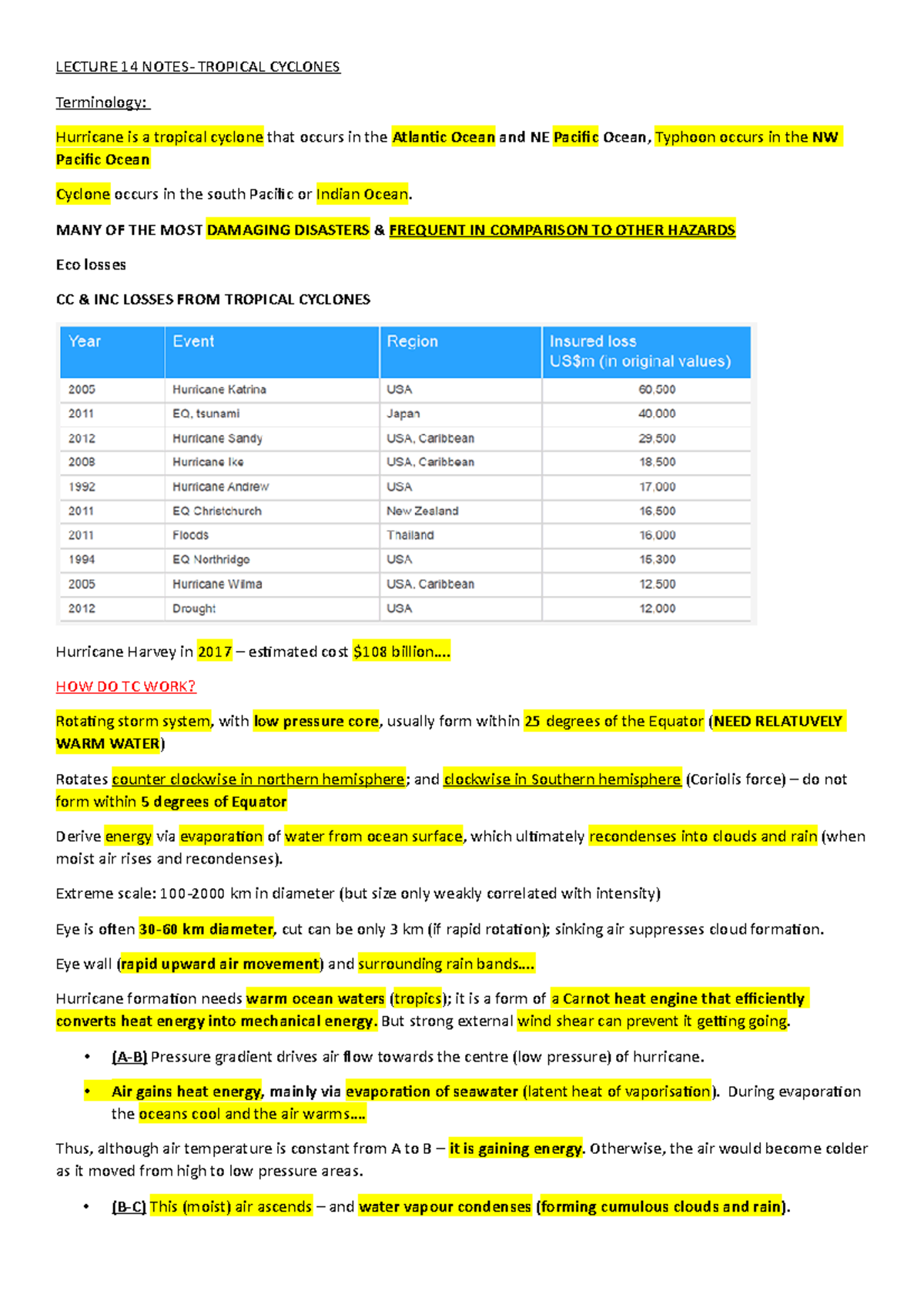 Lecture 14 Notes - LECTURE 14 NOTES- TROPICAL CYCLONES Terminology ...