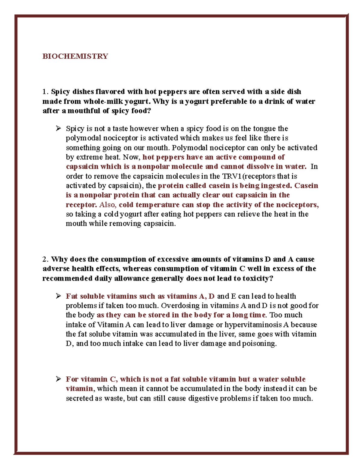 Assignment about Lipids - BIOCHEMISTRY Spicy dishes flavored with hot ...