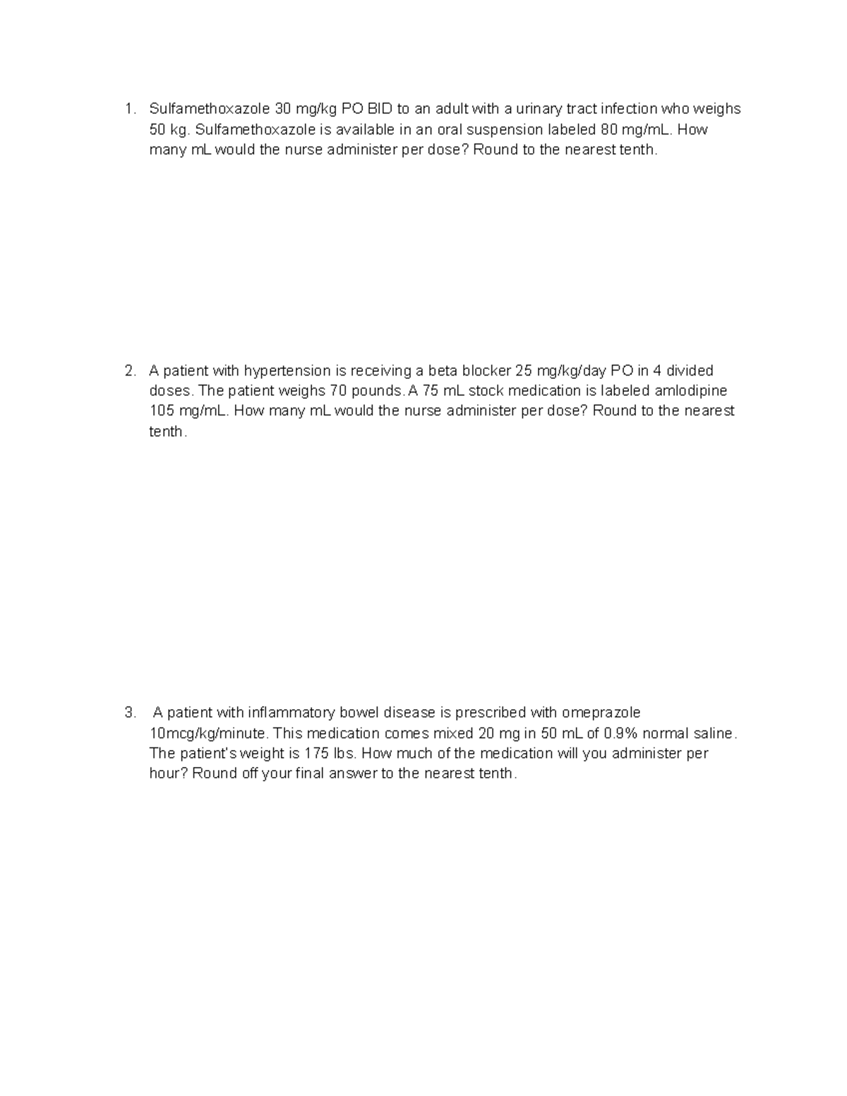 Dosage Calculations Practice Sulfamethoxazole 30 Mg kg PO BID To An