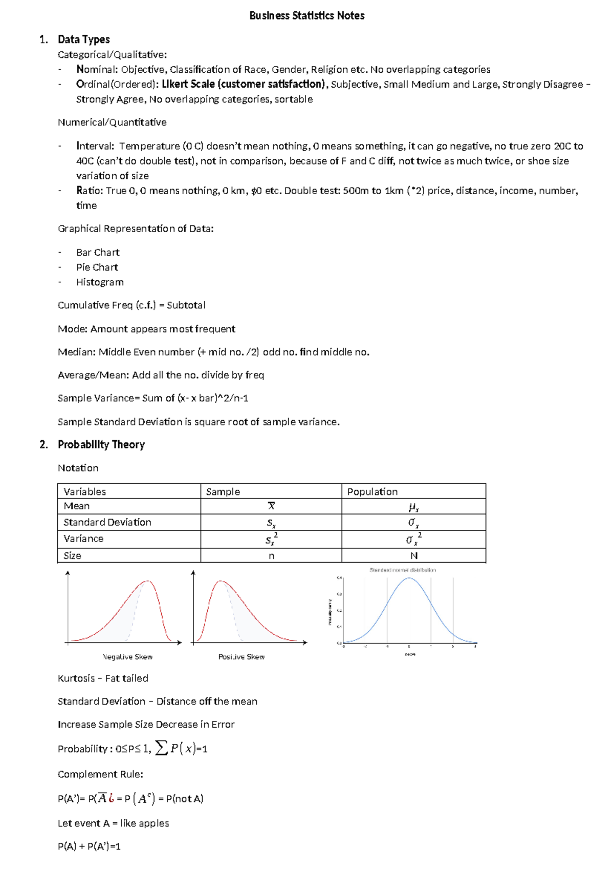 Business Statistics Notes - Data Types Categorical/Qualitative ...