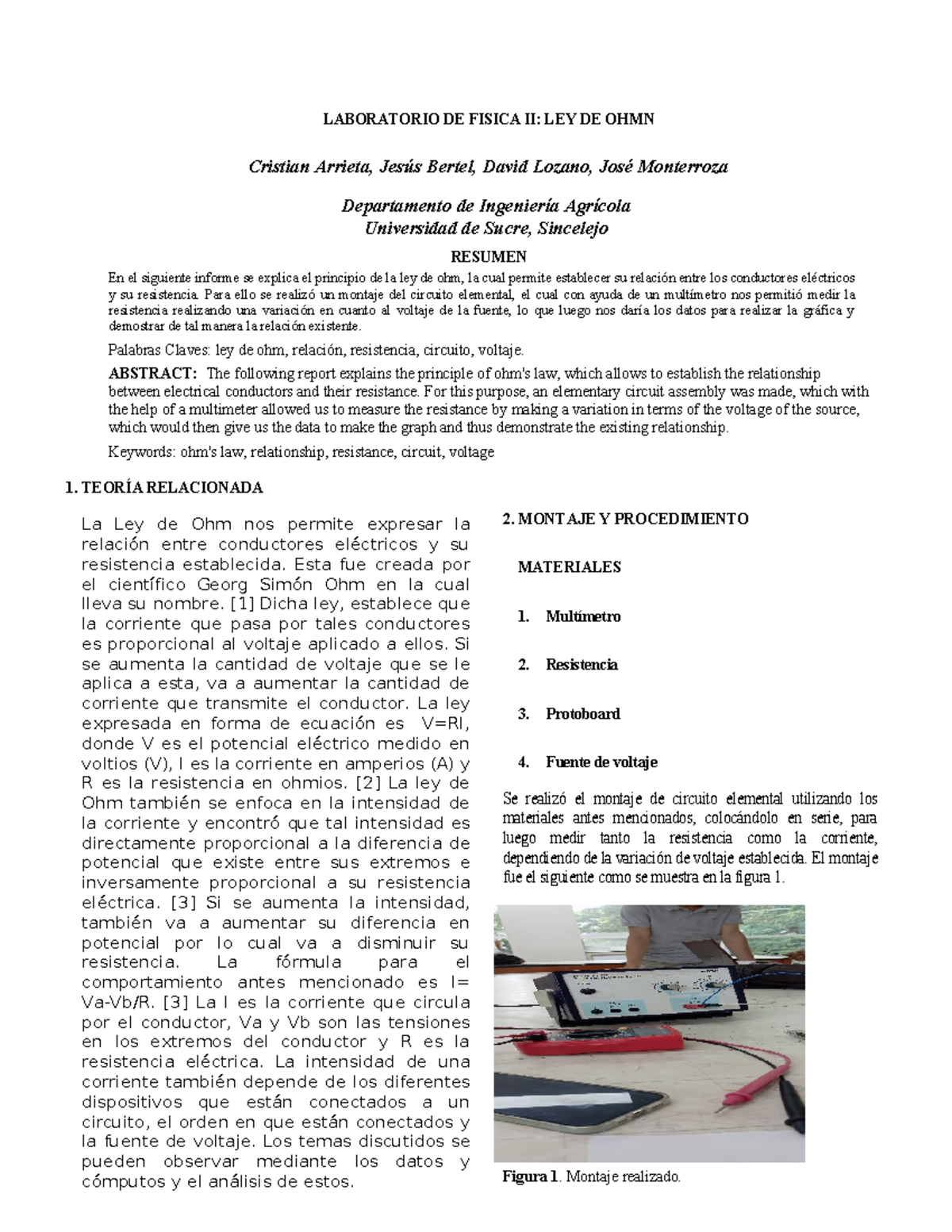 Informe Ley de Ohm - principios de la ley de ohmn - LABORATORIO DE ...