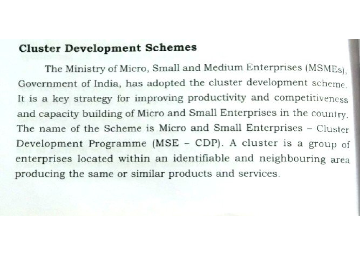 Cluster Development Schemes - Entrepreneurship Development And Project ...