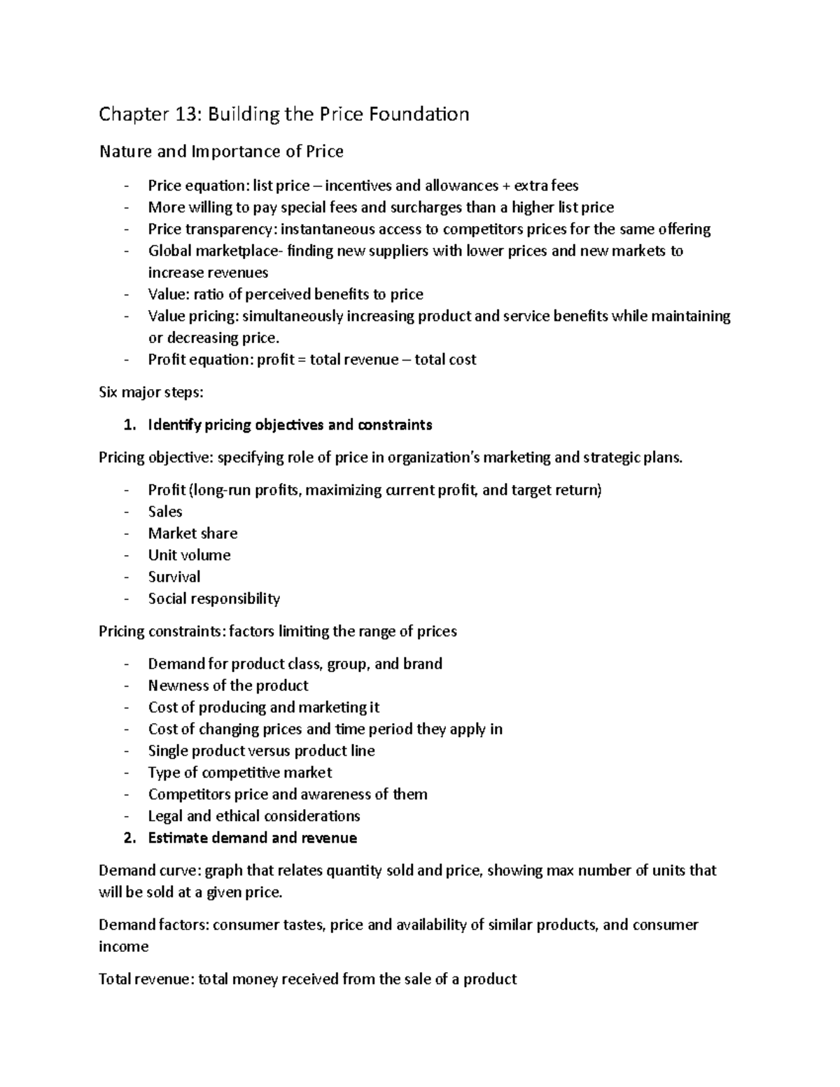 Chapter 13 MARK - Marketing: The Core - Chapter 13: Building the Price ...