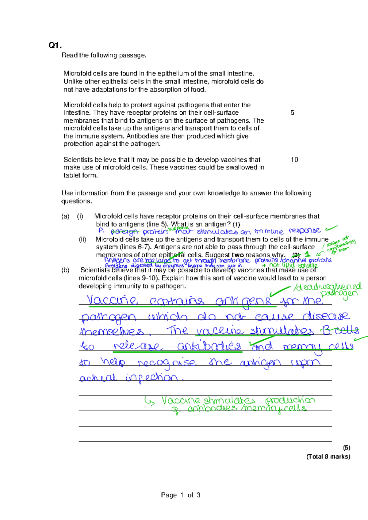 Vaccines PPQs - Page 1 of 3 Q1. Read the following passage. Microfold ...