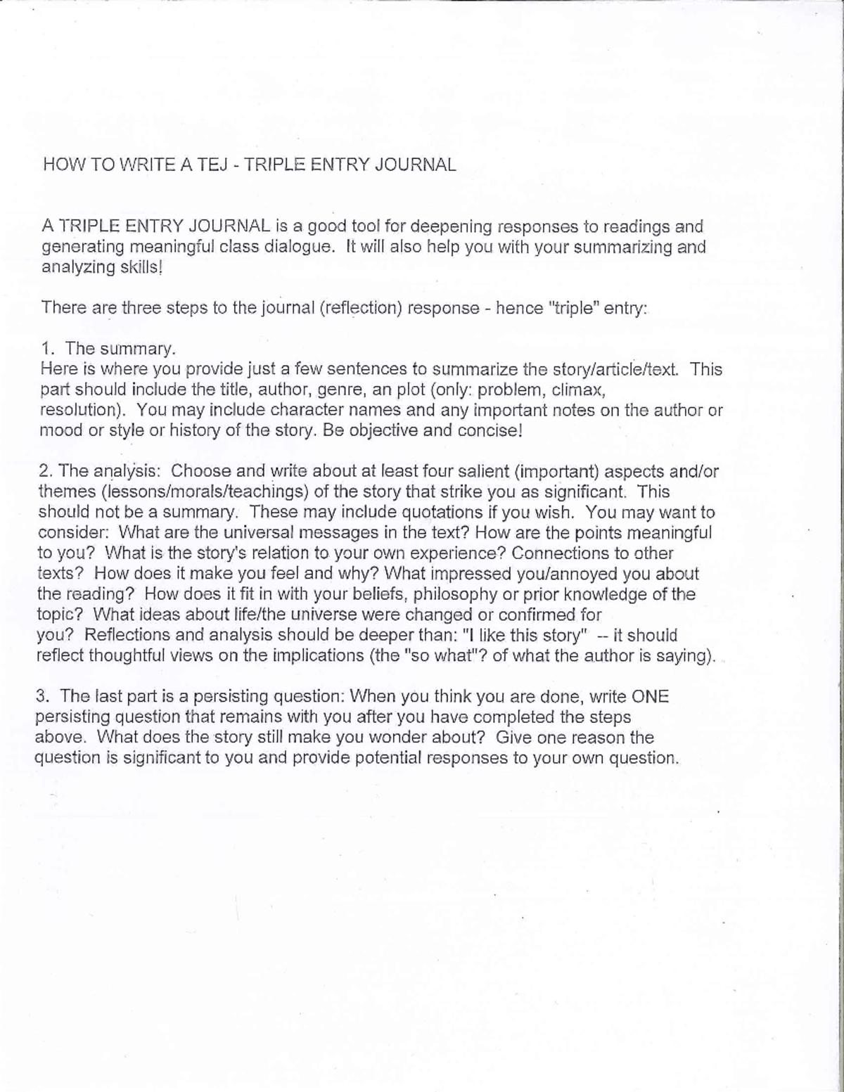 TEJ - How To Write A Triple Entry Journal - HOW TO WRITE A TEJ TRIPLE ...