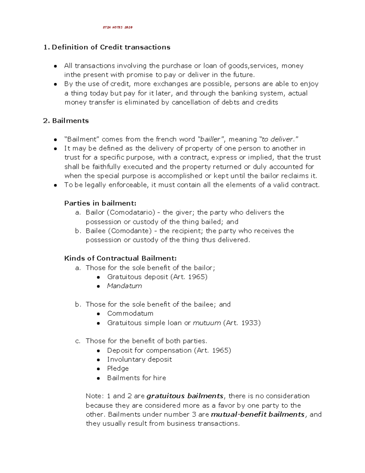 Notes in Business and Transfer Taxes - 1. Definition of Credit ...