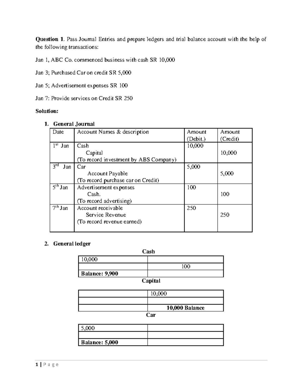 Ch.2 Practical Problems) - Solution - Question 1. Pass Journal Entries ...