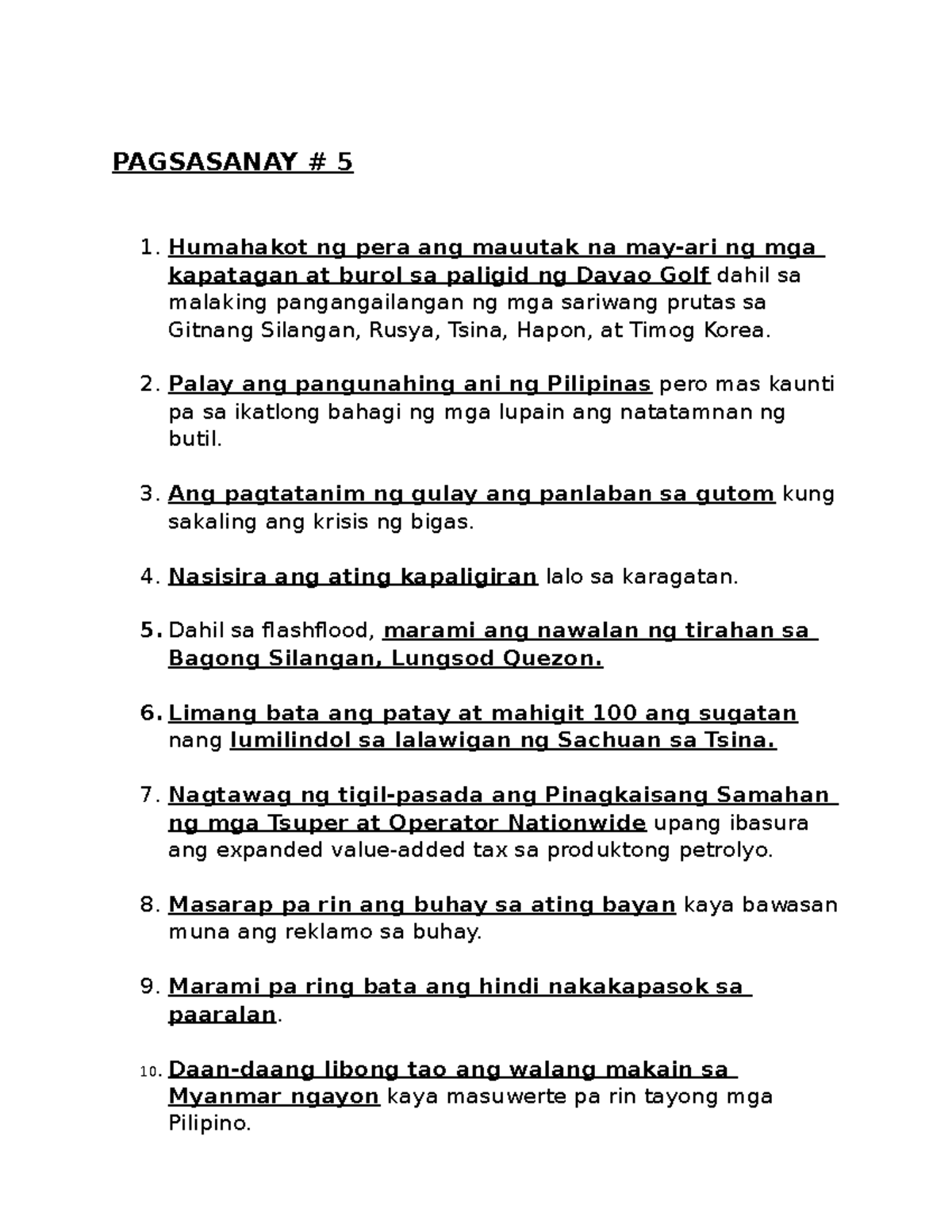 Introduksyon SA PAG- Aaral NG WIKA -pagsasanay - PAGSASANAY # 5 ...