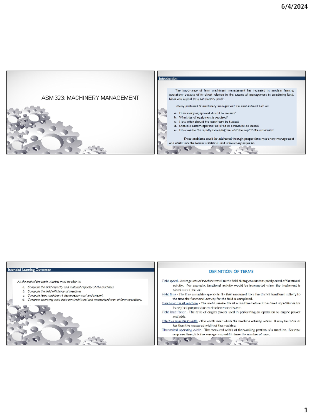 ASM 323.machinery-management - Irrigation Systems & Water Mgt. - ASM 323: MACHINERY MANAGEMENT ...
