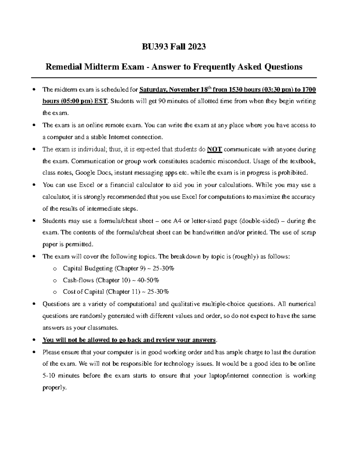 Remedial Midterm FAQ - FAQ - BU393 Fall 2023 Remedial Midterm Exam ...
