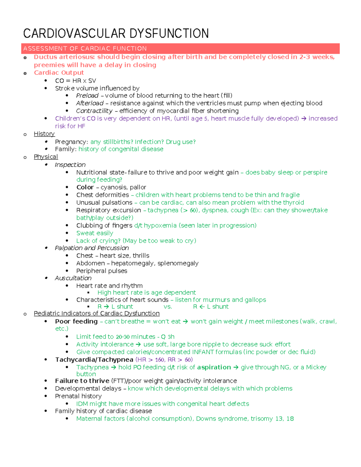 CV -LM - PHARM CV NOTES - CARDIOVASCULAR DYSFUNCTION ASSESSMENT OF ...