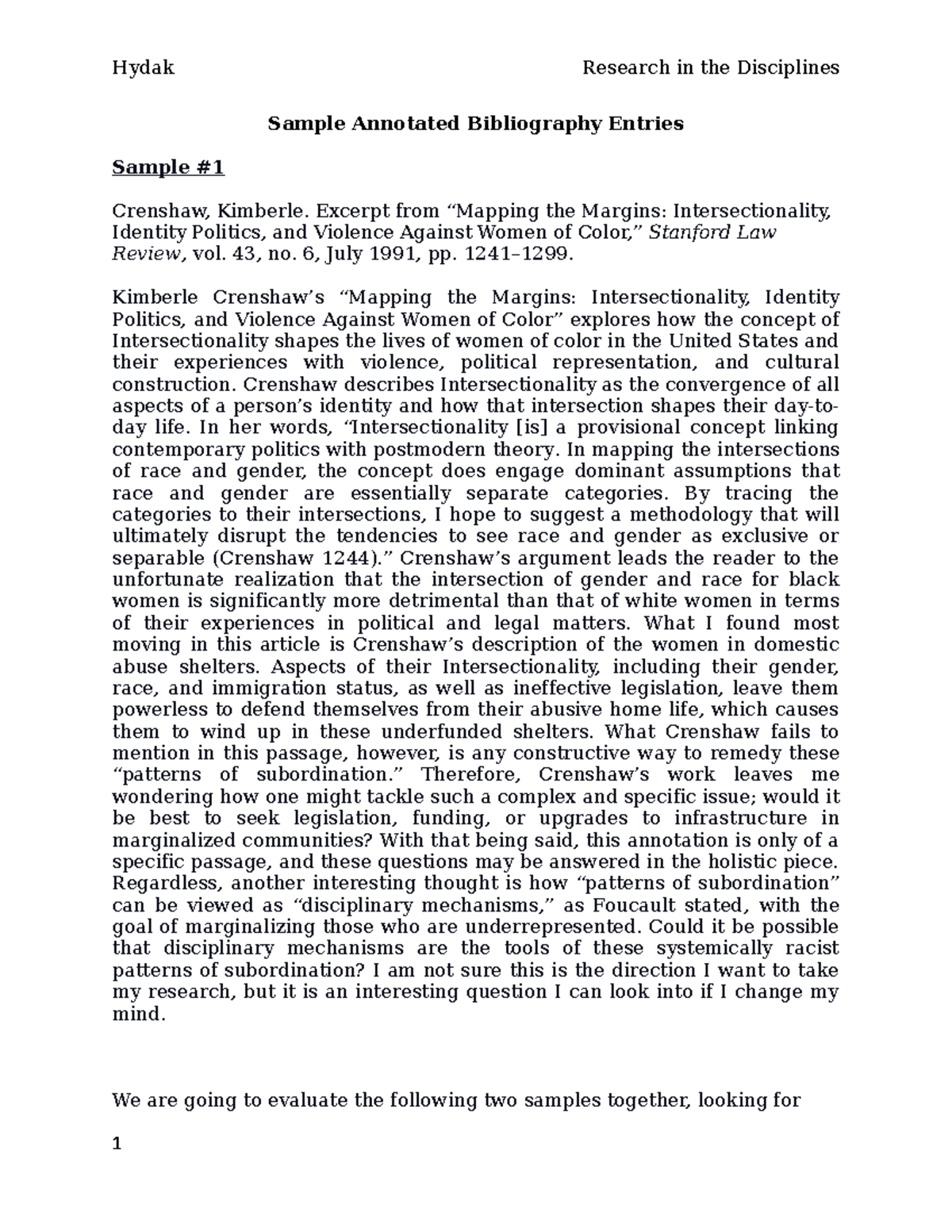 Sample Annotated Bibs - Sample Annotated Bibliography Entries Sample ...