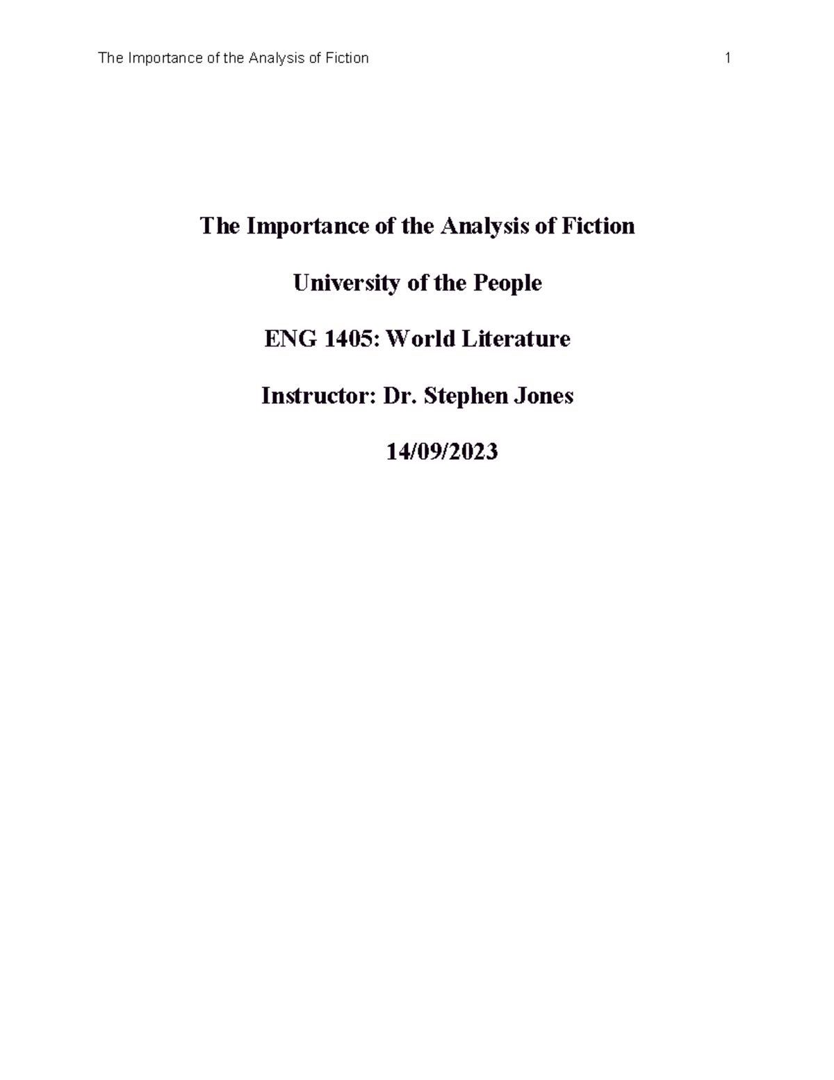 Learning Journal Unit 1 - The Importance of the Analysis of Fiction ...