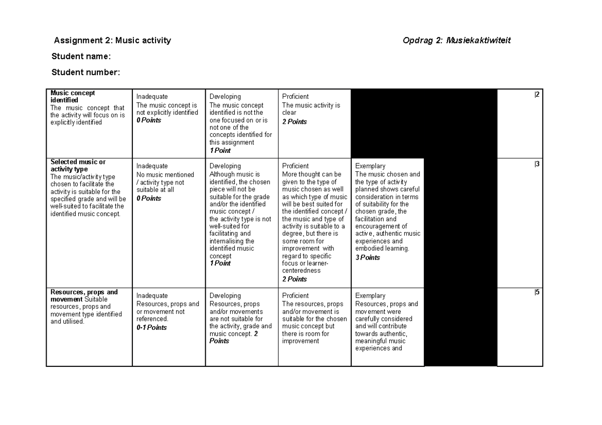 LSKM221 Assignment 2 rubric - Assignment 2: Music activity Opdrag 2 ...