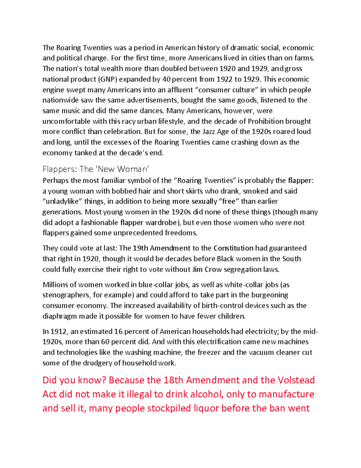 Roaring 20's - Notes - The Roaring Twenties was a period in American ...