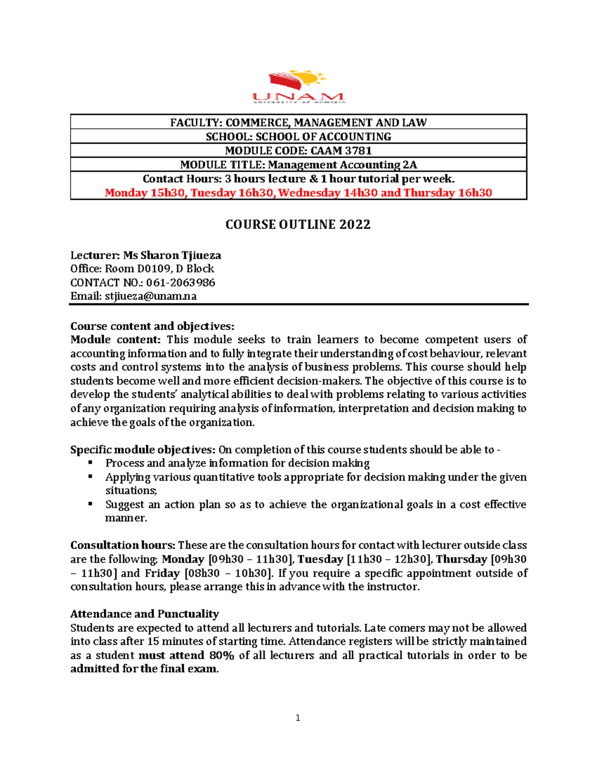 Course Outline - 2022 Distance Assignments - AAM3781 - Management ...
