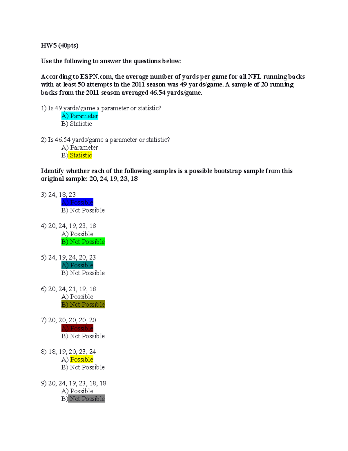Statistics Quiz: Parameters Statistics Bootstrap Samples Confidence ...