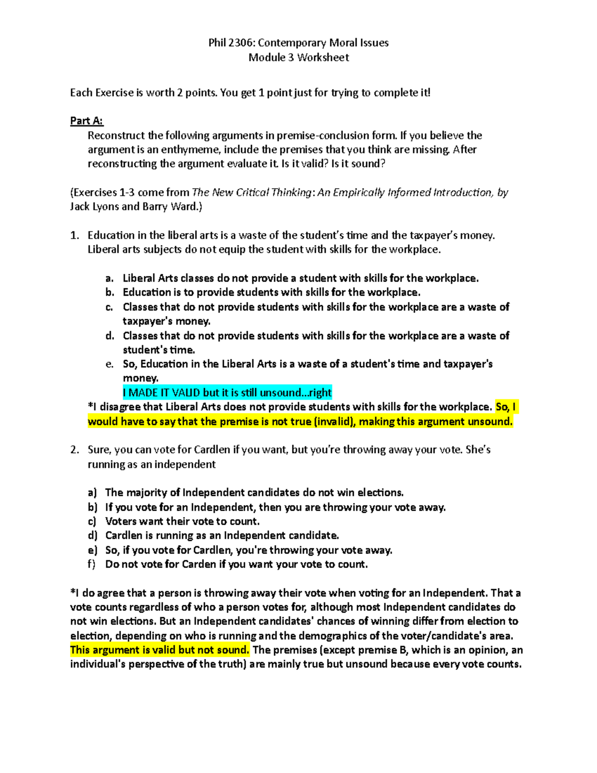 PHIL Reconstructing Arguments - Phil 2306: Contemporary Moral Issues ...