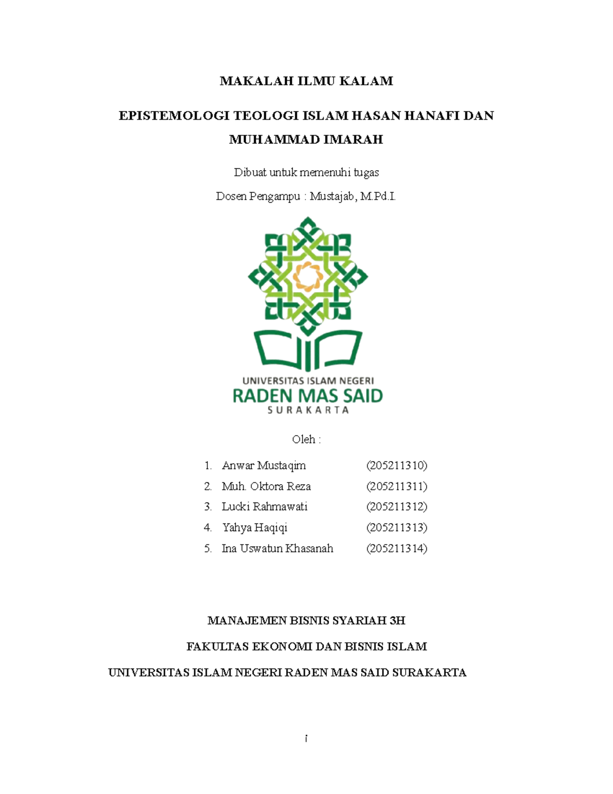 KEL 6 ILMU Kalam - MAKALAH ILMU KALAM EPISTEMOLOGI TEOLOGI ISLAM HASAN ...