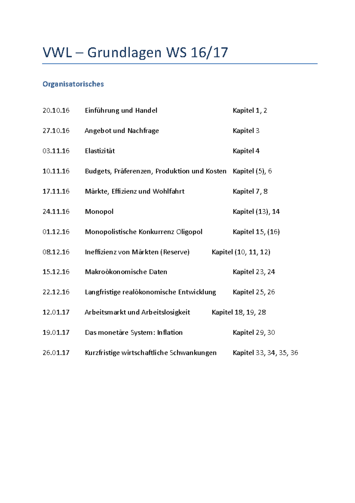 VWL - Zusammenfassung Einführung in die Volkswirtschaftslehre - Z1 ...