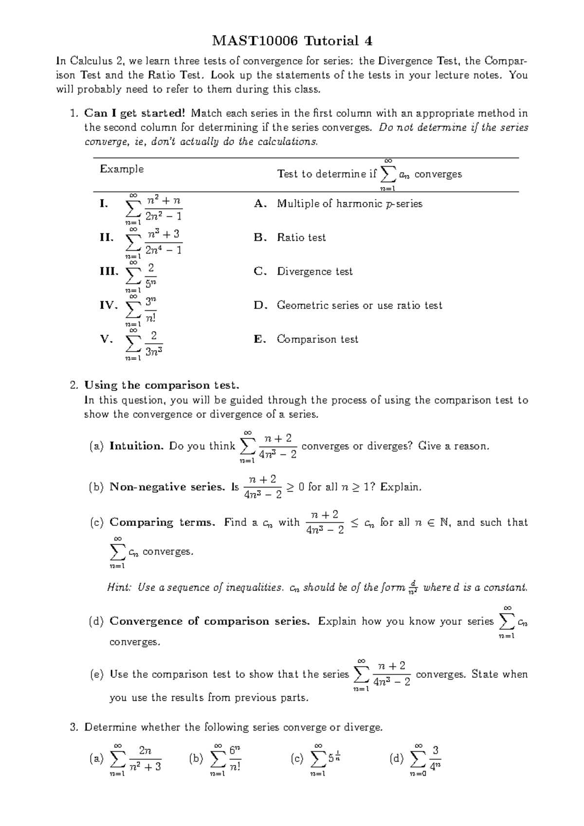 MAST10006 week 4 tutorial questions and solutions - MAST10006 Tutorial 4 In Calculus 2, we learn ...