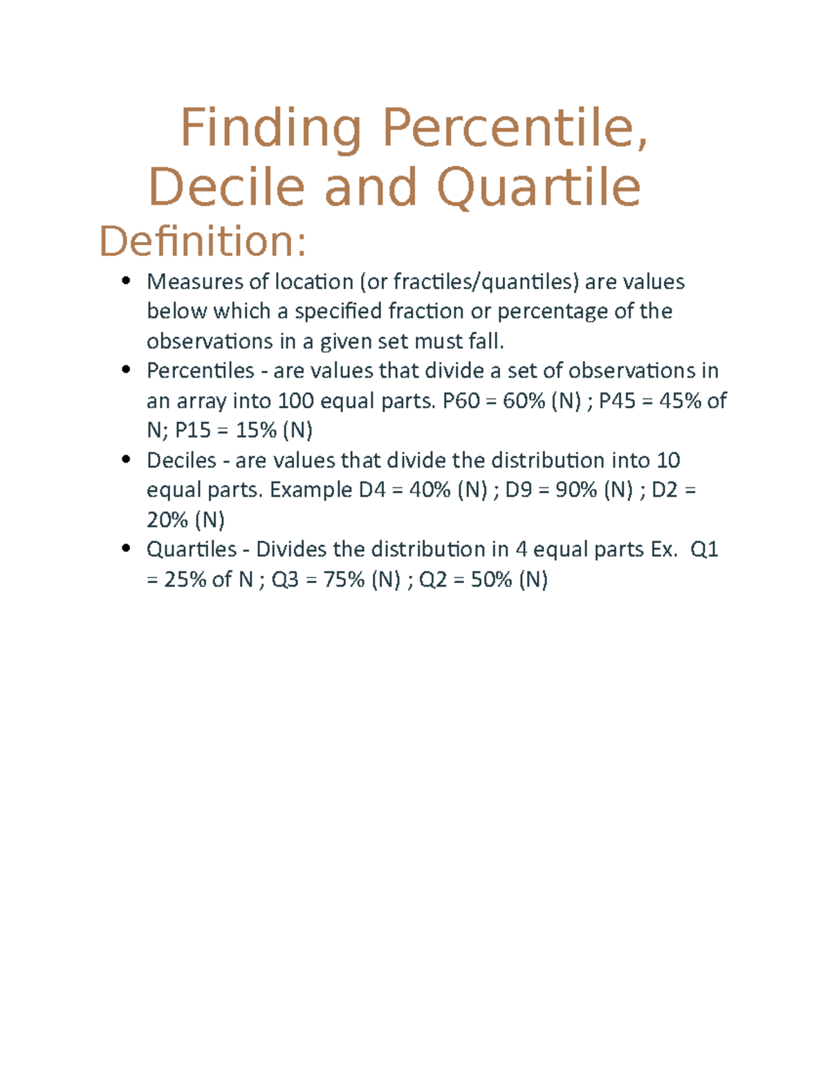 Finding Percentile - Finding Percentile, Decile and Quartile Definition ...