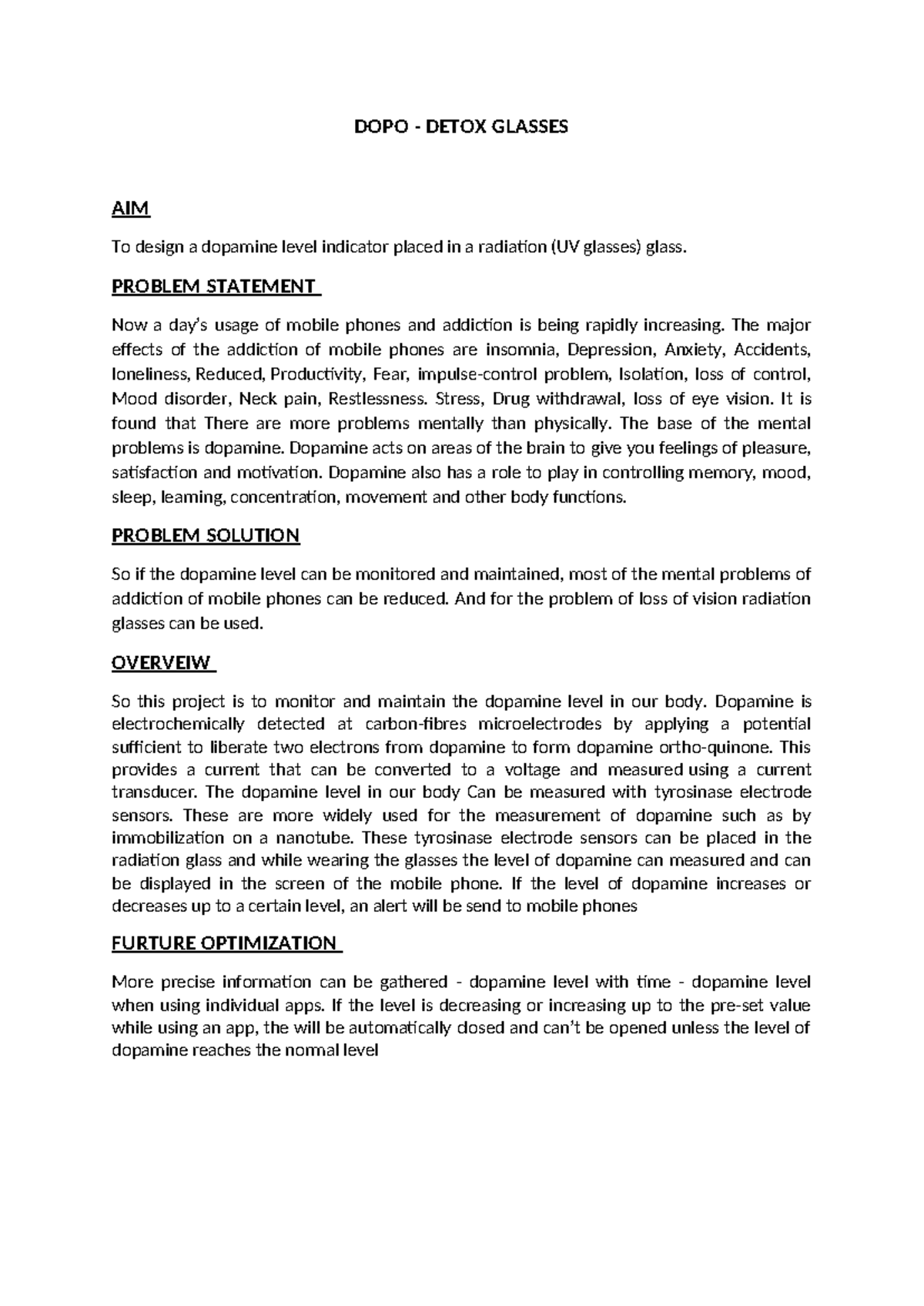 DOPO- Detox Glasses - DOPO - DETOX GLASSES AIM To design a dopamine ...