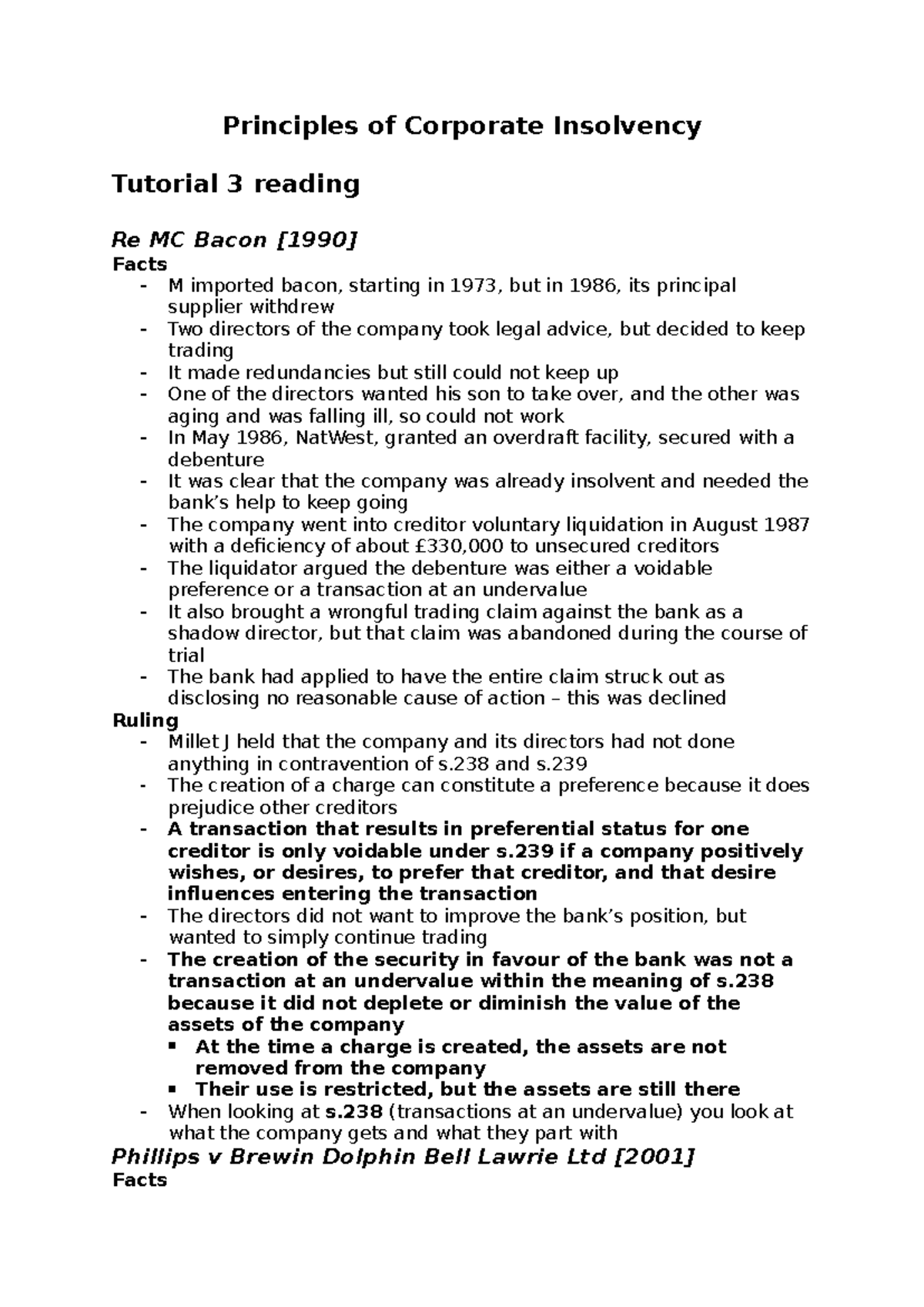 Tutorial 3 reading - Principles of Corporate Insolvency Tutorial 3 ...