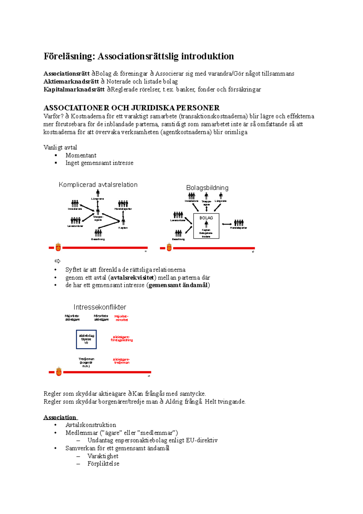F- Associationsrättslig introduktion - Föreläsning: Associationsrättslig introduktion - Studocu