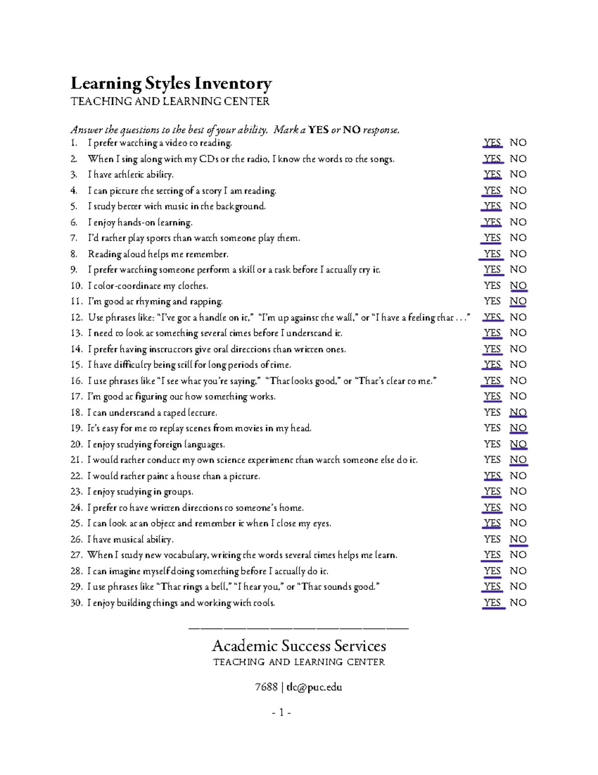 Learning Style Inventory ...