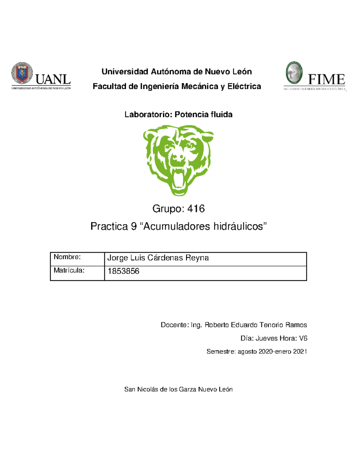 Practica 9 Acumuladores hidráulicos - Potencia Fluida Y Laboratorio - Universidad Autónoma de ...